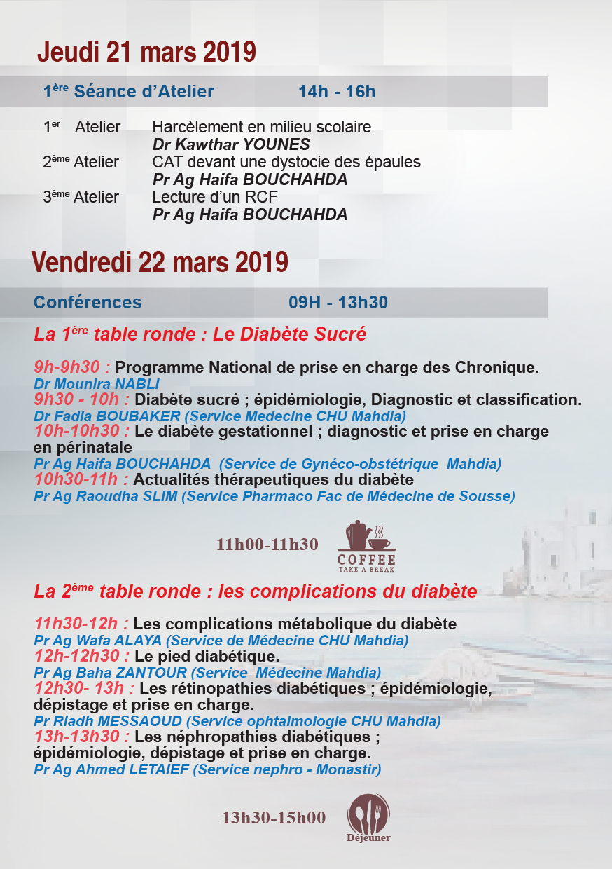 Programme des VIIémes journées Nationales de Santé de Base de Mahdia ...
