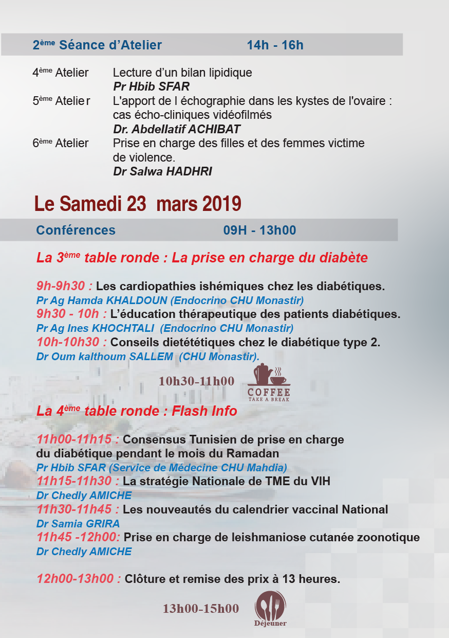 Programme des VIIémes journées Nationales de Santé de Base de Mahdia ...